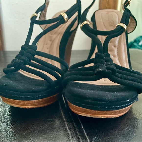 DbDk Fashion | Shoes | Dbdk Open Toe Black Velvet Platform Wedge | Poshmark